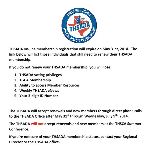 thsada_notice_600 | Texas High School Athletic Directors Association